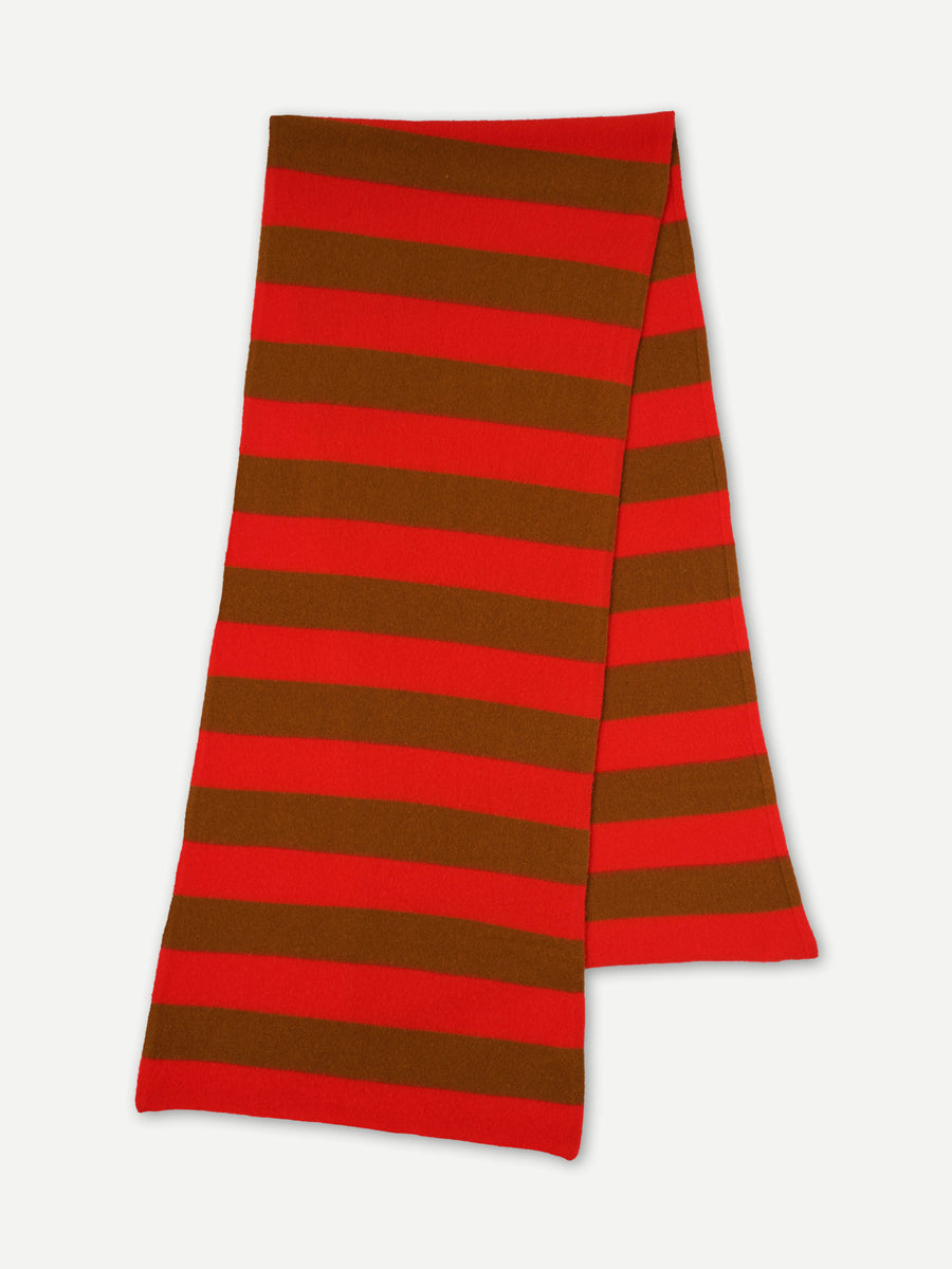 Jo Gordon Knitwear | Stripe Brushed Blanket Scarf Poppy & Cumin