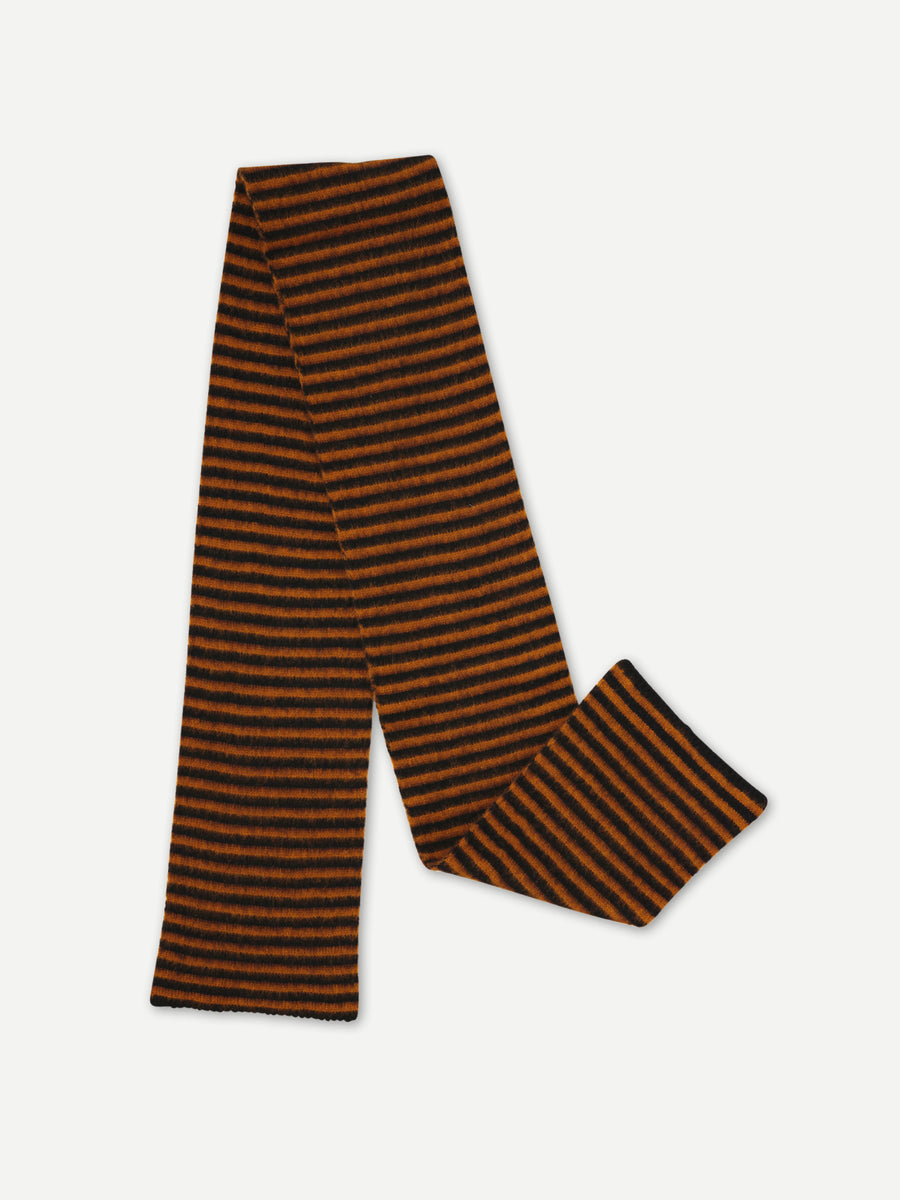 Jo Gordon Knitwear | Brushed Narrow Stripe Scarf Black & Cumin