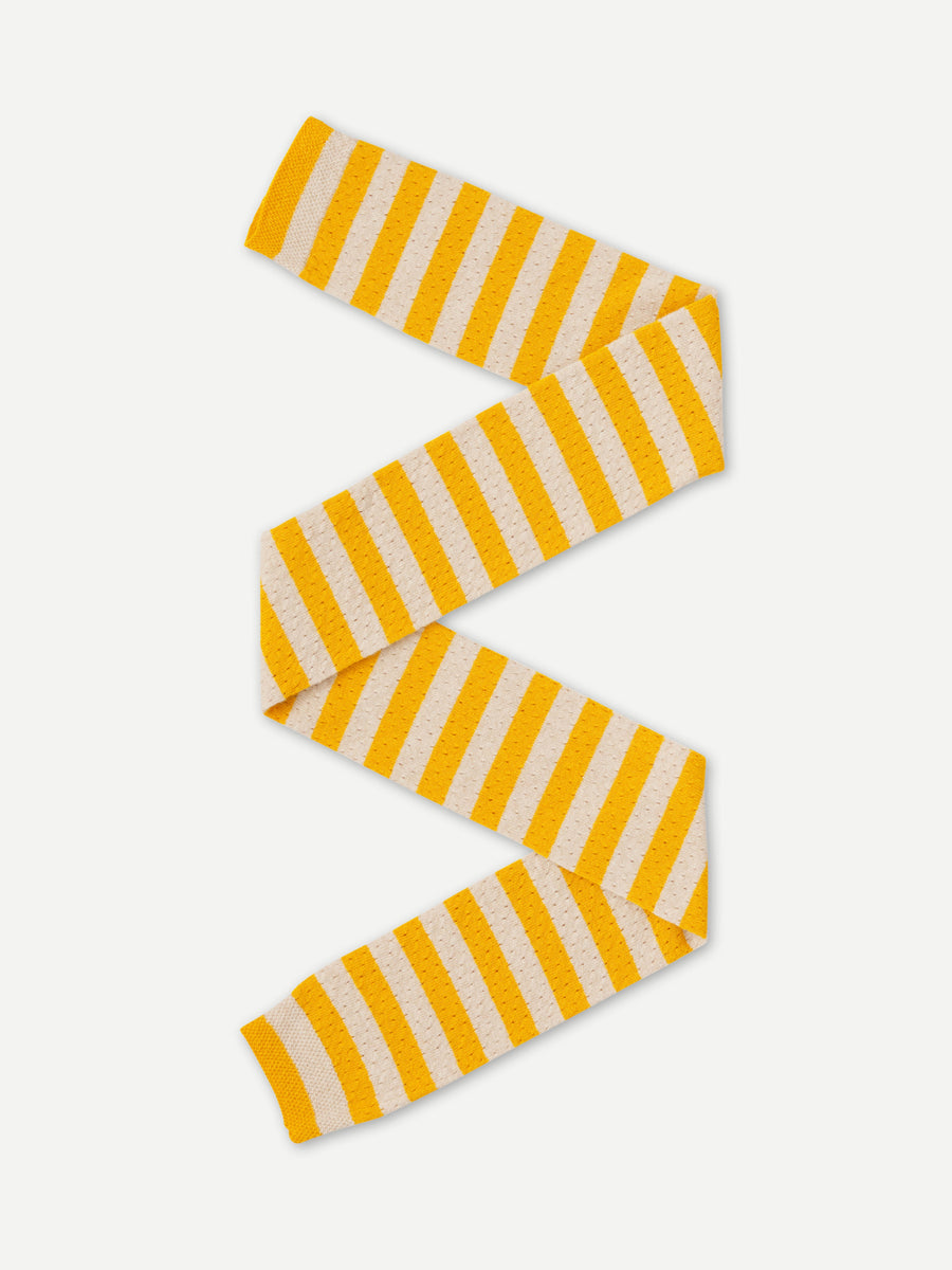 Jo Gordon Knitwear | Small Pointelle Stripe Scarf Golden Eye & Oatmeal