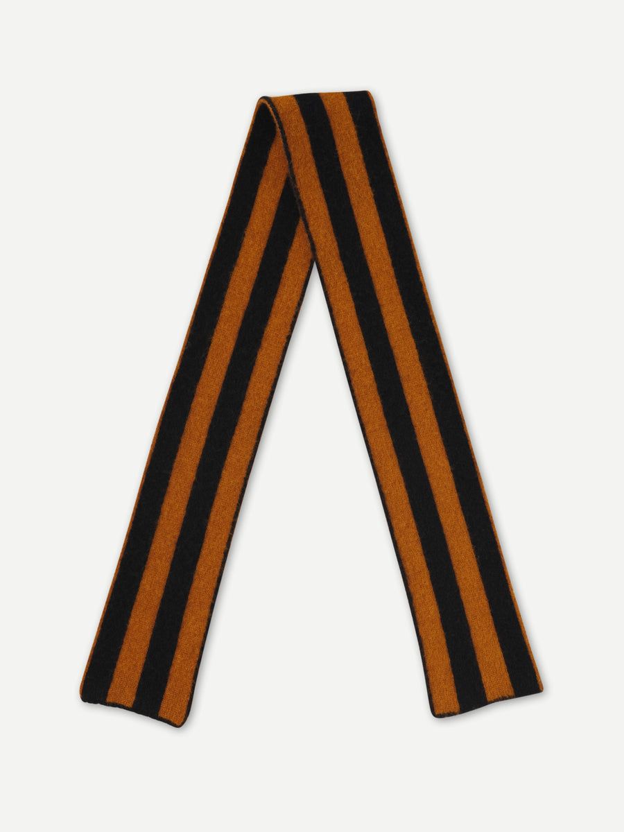 Jo Gordon Knitwear | Small Brushed Vertical Stripe Scarf Black & Cumin