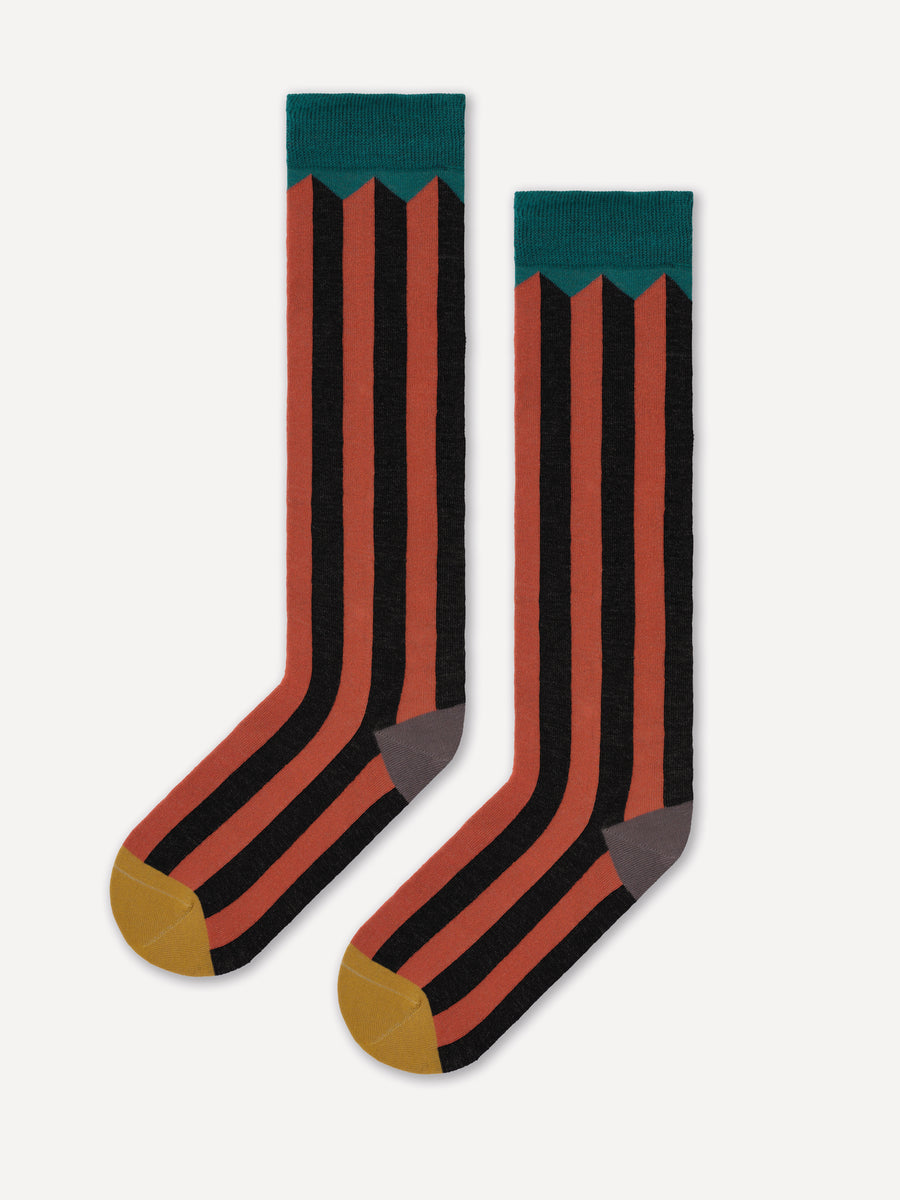 TWO COLOUR VERTICAL STRIPE BROWN KNEE SOCKS – Jo Gordon
