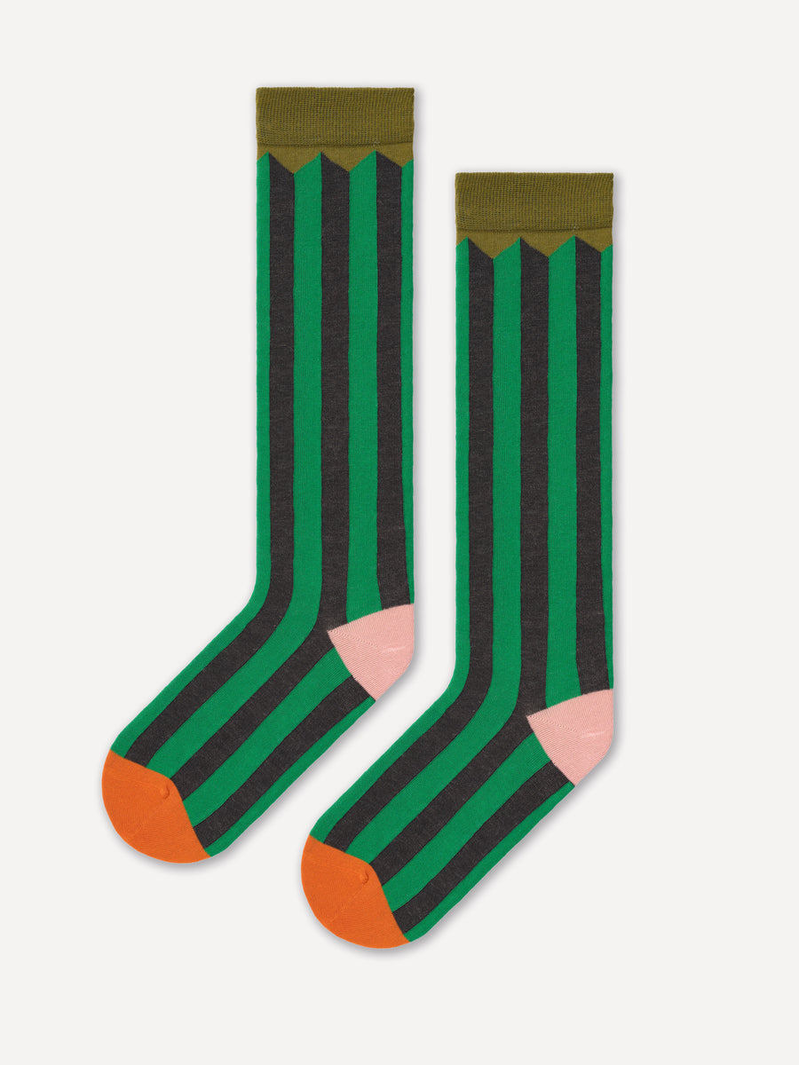 TWO COLOUR VERTICAL STRIPE GREEN KNEE SOCKS – Jo Gordon